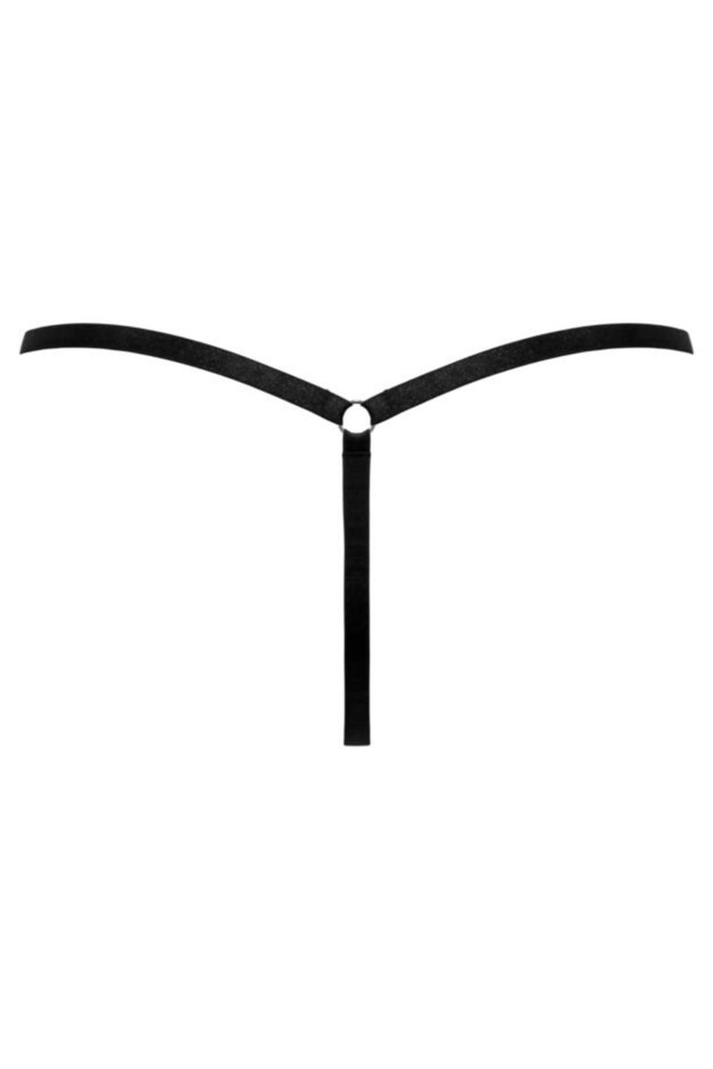 White Micro Lace String Thong – Open Front Panties with Black Straps ...