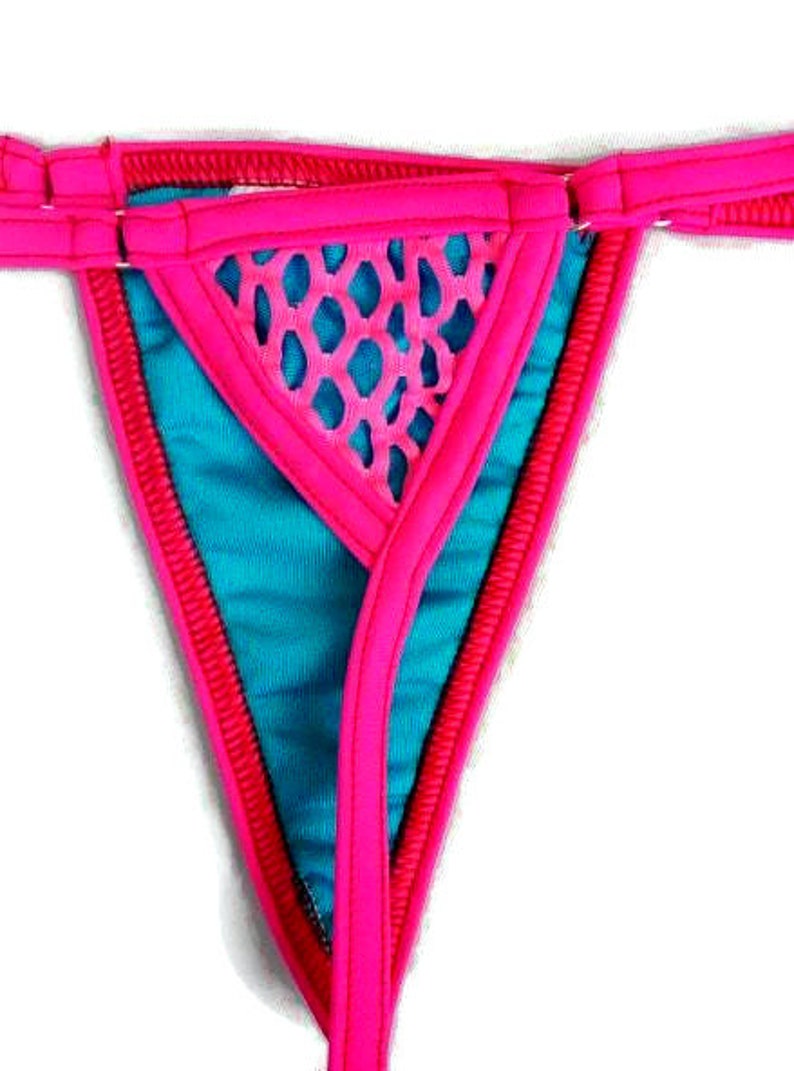 Baby blue g string with hot pink fishnet Woman thong lingerie | Etsy