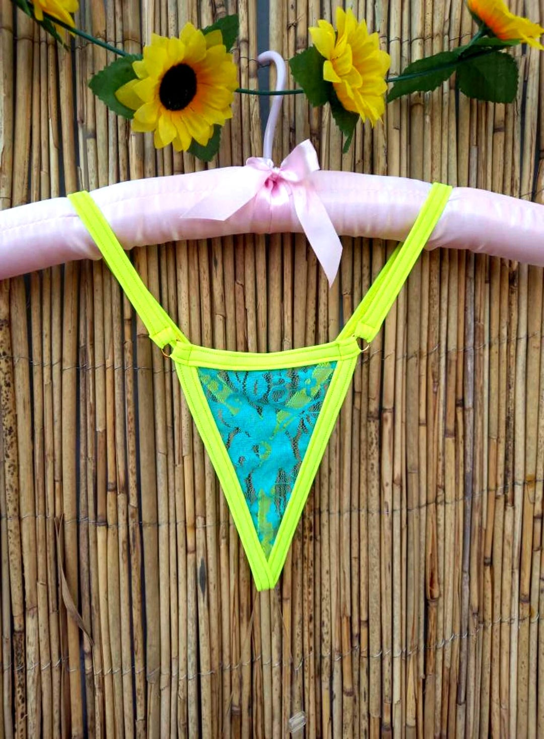 Turquoise Sheer Lace Thong – Neon Yellow Strappy Panties – Sexy ...