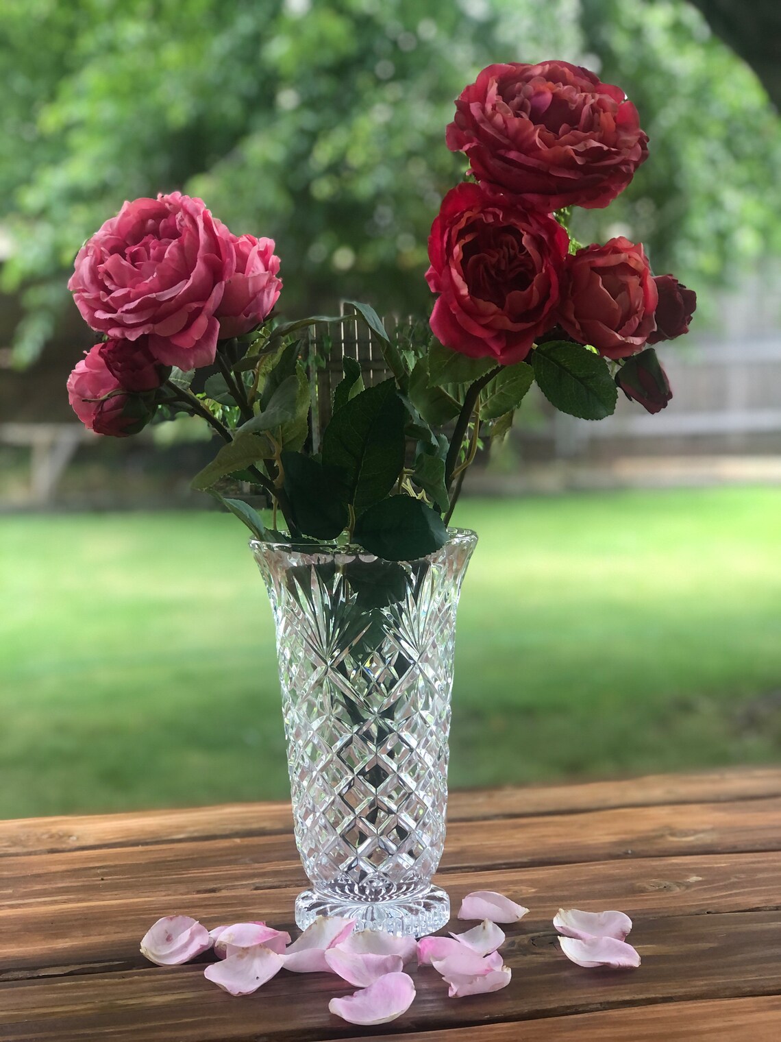 Tall Lead Crystal Flower Vase Circular Pedestal Vintage - Etsy