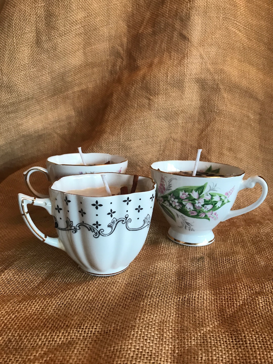 3 Candles Set in English Cups 30's - Etsy