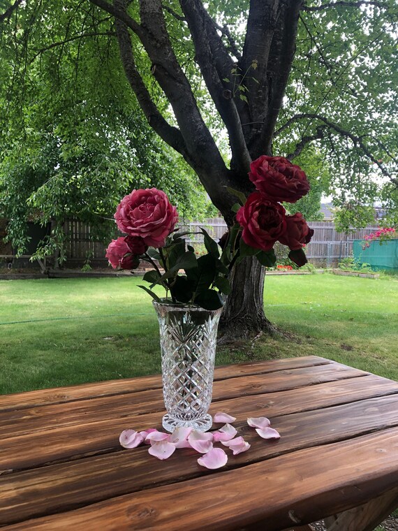 Tall Lead Crystal Flower Vase Circular Pedestal Vintage - Etsy