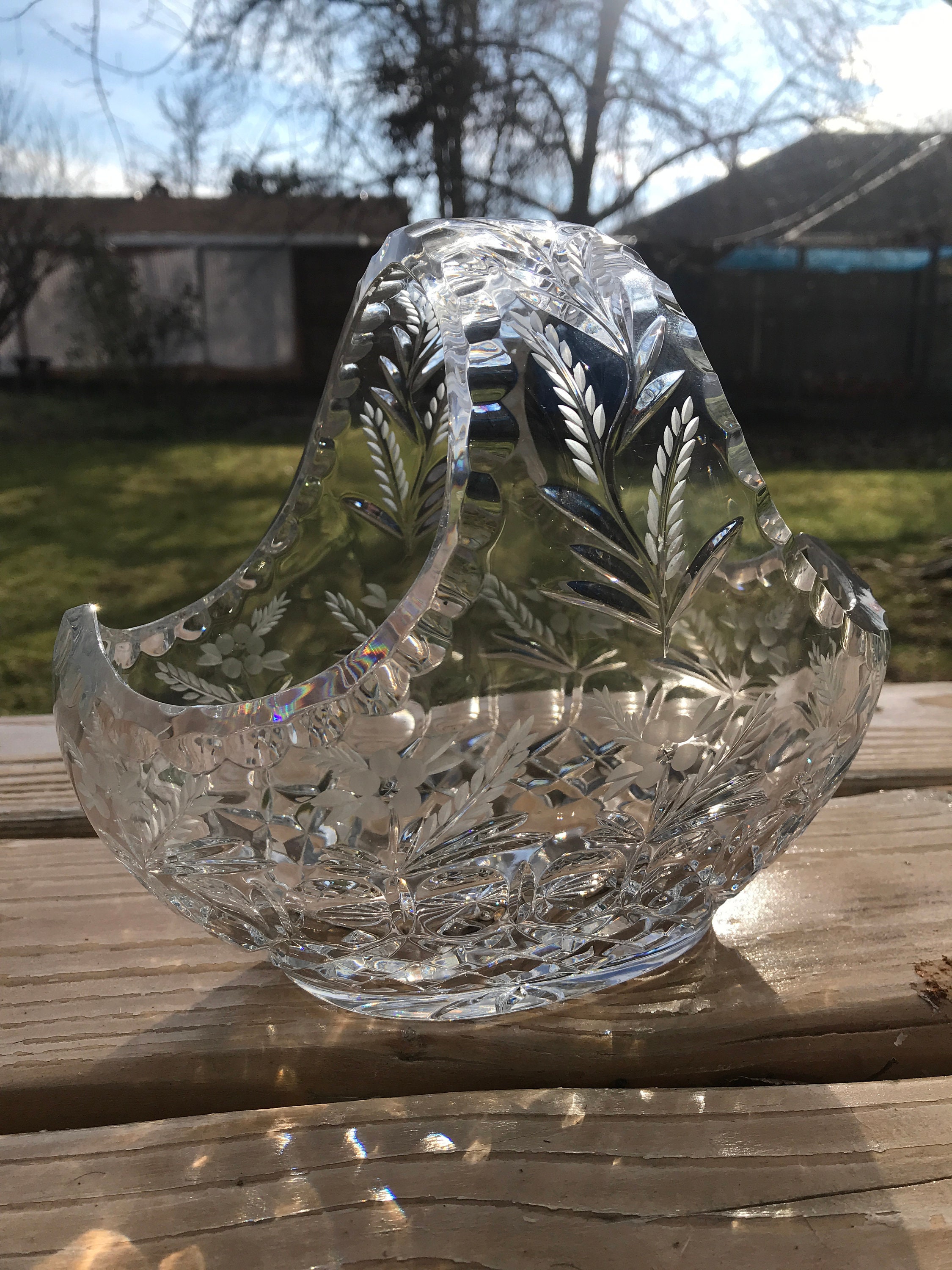 Genuine Crystal Fruit Basket Bowl With Wide Handle - Etsy