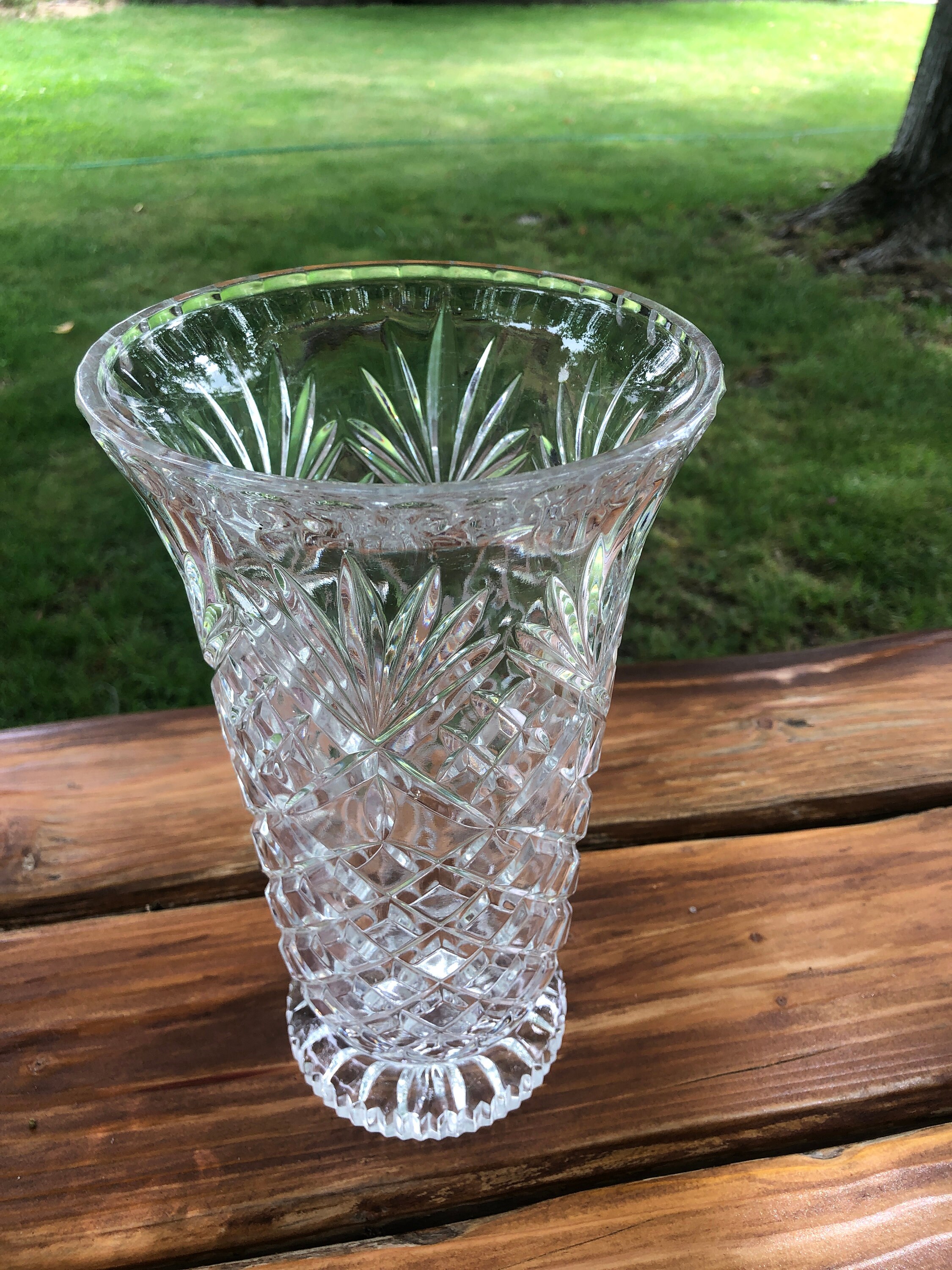 Tall Lead Crystal Flower Vase Circular Pedestal Vintage - Etsy