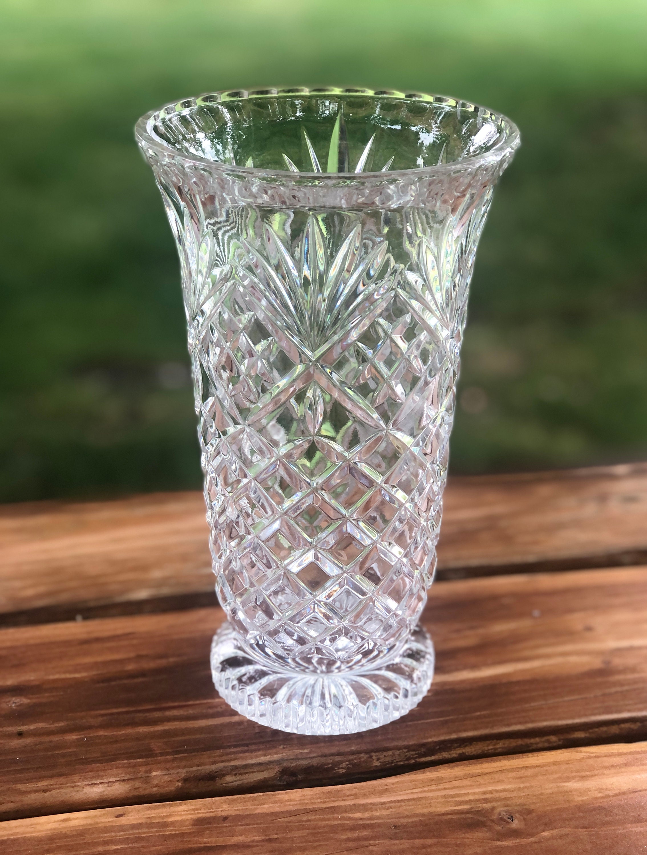 Tall Lead Crystal Flower Vase Circular Pedestal Vintage - Etsy