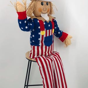 60" Large Sitting Uncle Sam Scarecrow Patriotic Fall Decor Decoration ...