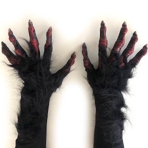 Long Finger Red Devil Demon Hands Claws & Fur Adult Halloween Costume ...