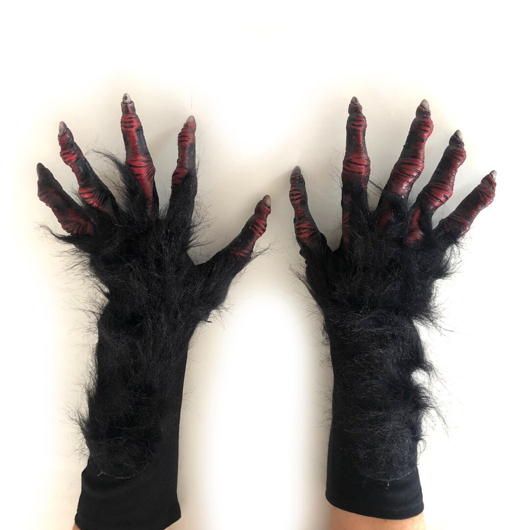 Long Finger Red Devil Demon Hands Claws & Fur Adult Halloween Costume ...