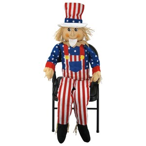 60" Large Sitting Uncle Sam Scarecrow Patriotic Fall Decor Decoration ...