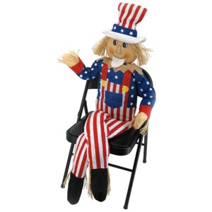 60" Large Sitting Uncle Sam Scarecrow Patriotic Fall Decor Decoration ...
