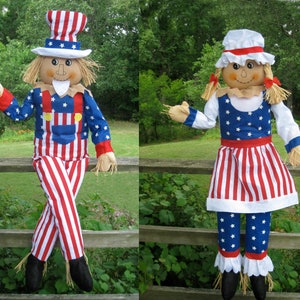 60" Large Sitting Scarecrow Couple Pair Uncle Sam Patriotic Fall ...