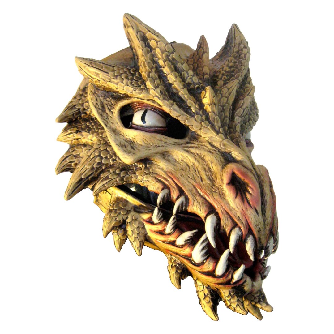 Golden Dragon Mask Made in the USA Moving Mouth Adult Latex Halloween ...