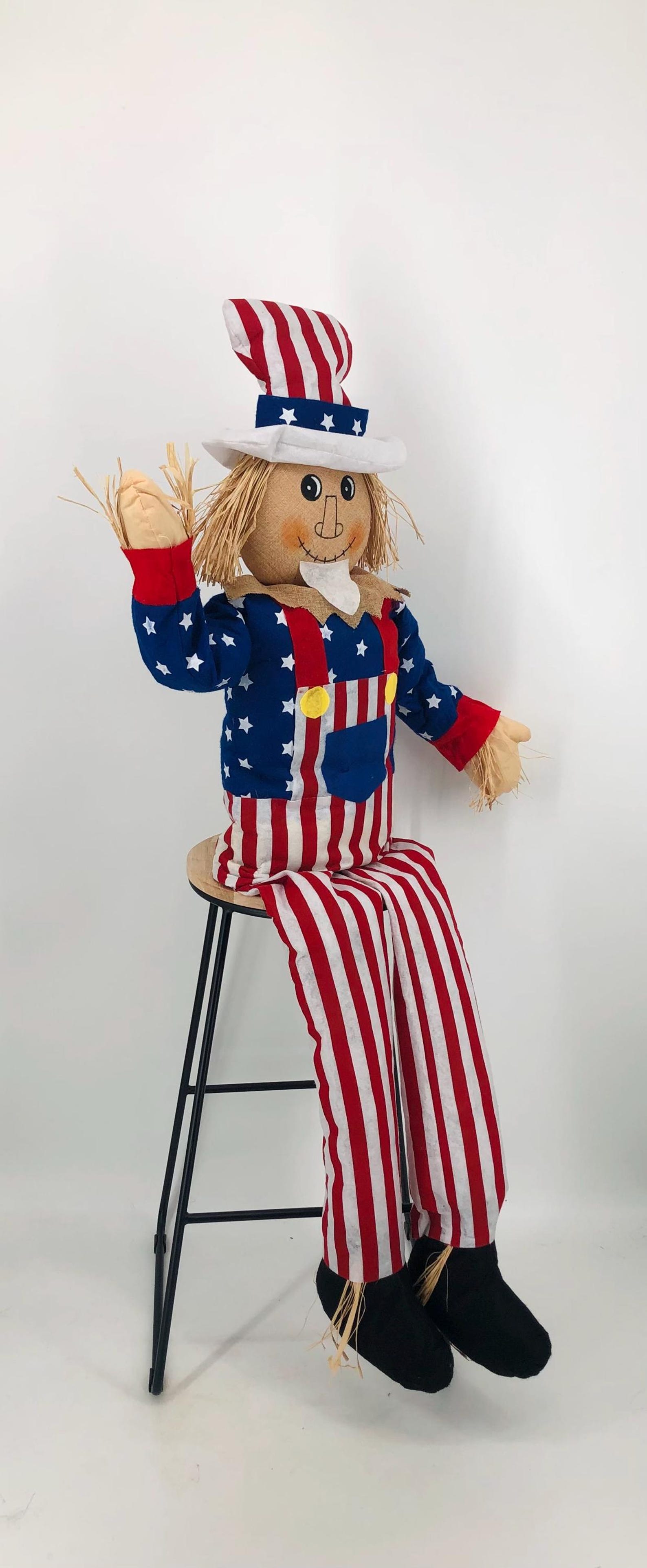 60" Large Sitting Uncle Sam Scarecrow Patriotic Fall Decor Decoration ...