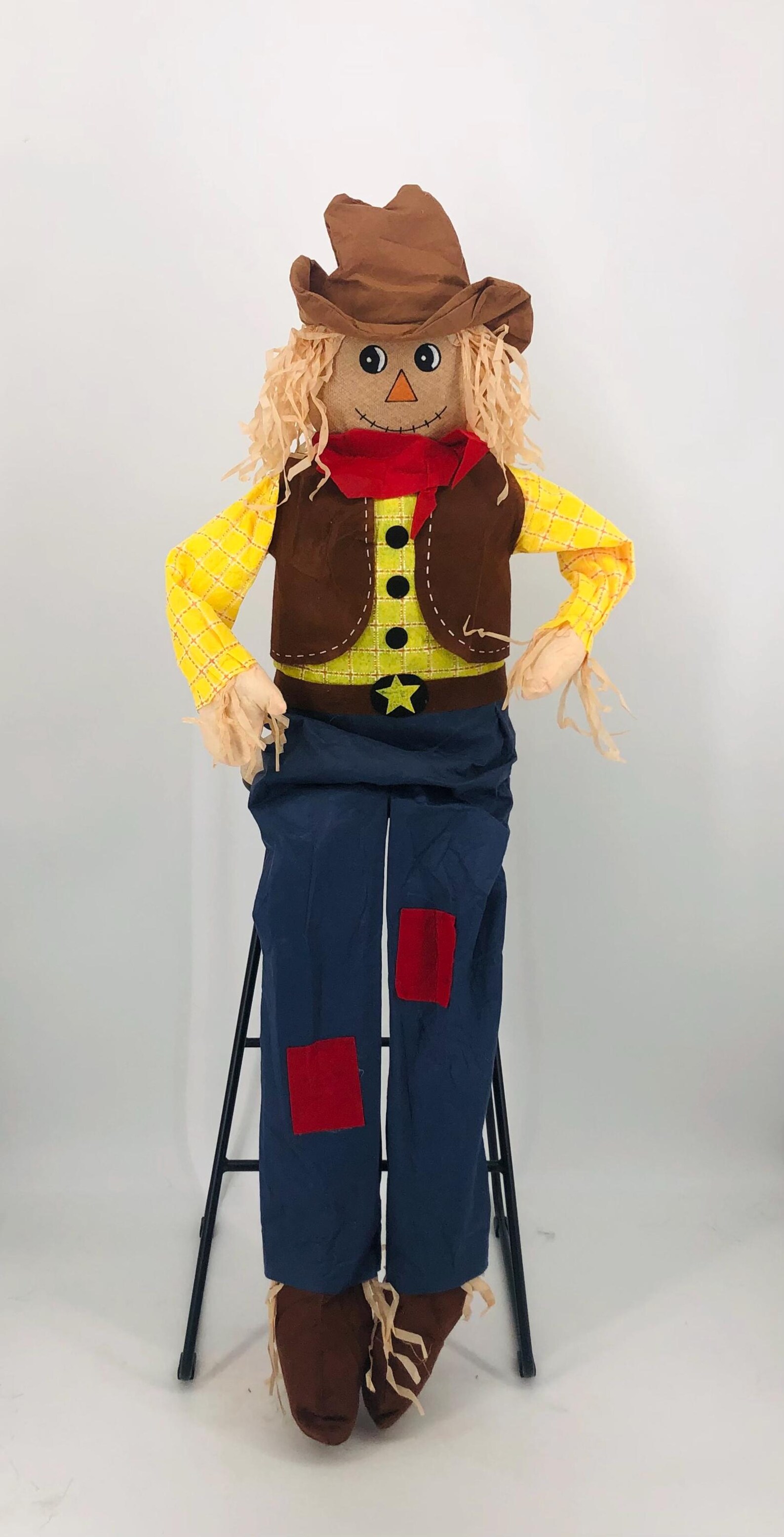 61" Large Sitting Scarecrow Cowboy Western Country Fall Outdoor ...