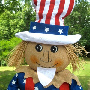60" Large Sitting Scarecrow Couple Pair Uncle Sam Patriotic Fall ...