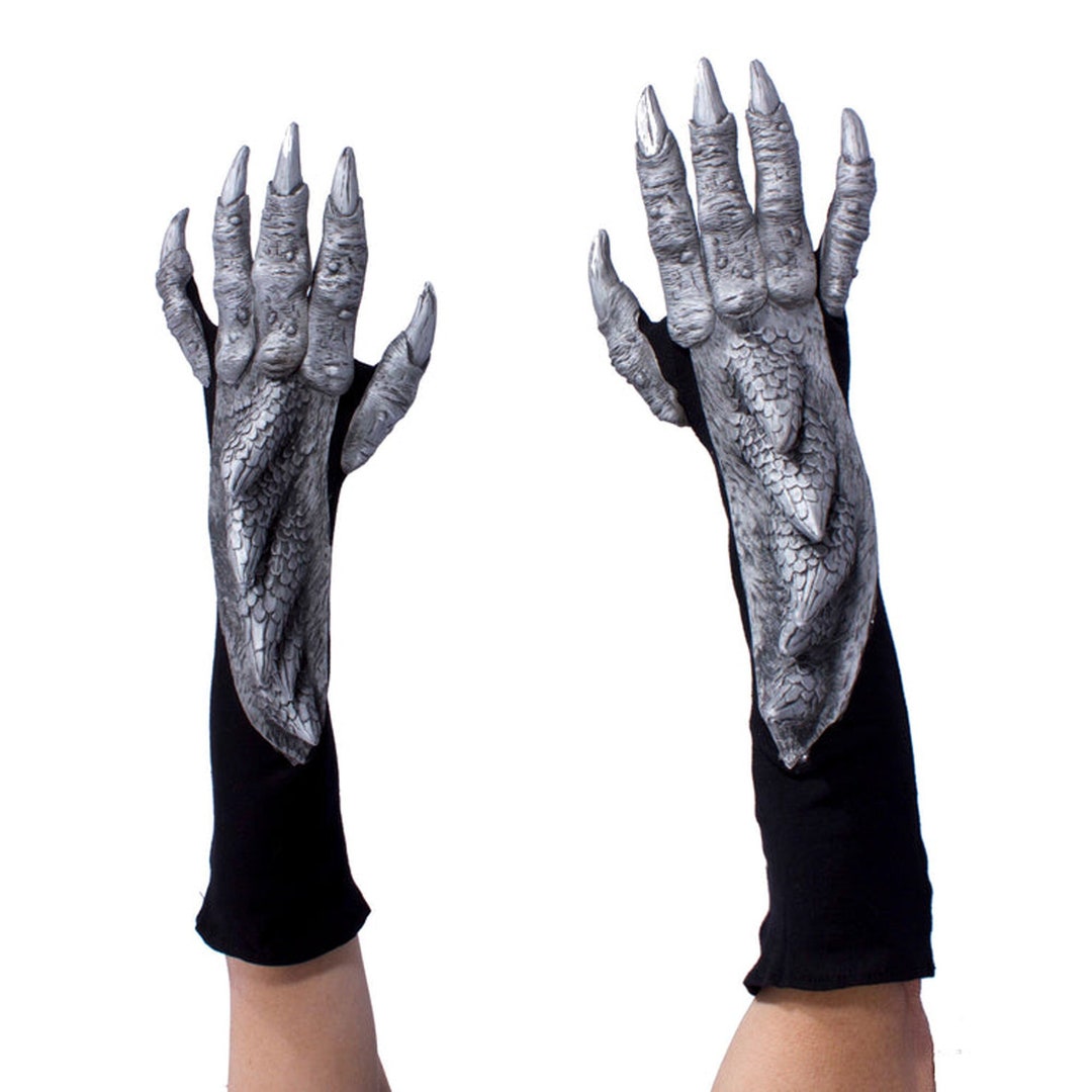 Silver Dragon Claws Hands Adult Halloween Hand Made USA Costume Gloves ...