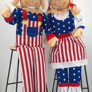 60" Large Sitting Scarecrow Couple Pair Uncle Sam Patriotic Fall ...