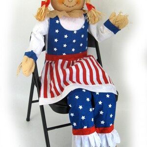 60" Large Sitting Scarecrow Mrs. Uncle Sam Patriotic Americana Fall ...