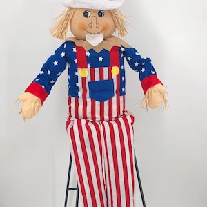 60" Large Sitting Uncle Sam Scarecrow Patriotic Fall Decor Decoration ...