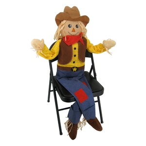 61" Large Sitting Scarecrow Cowboy Western Country Fall Outdoor ...