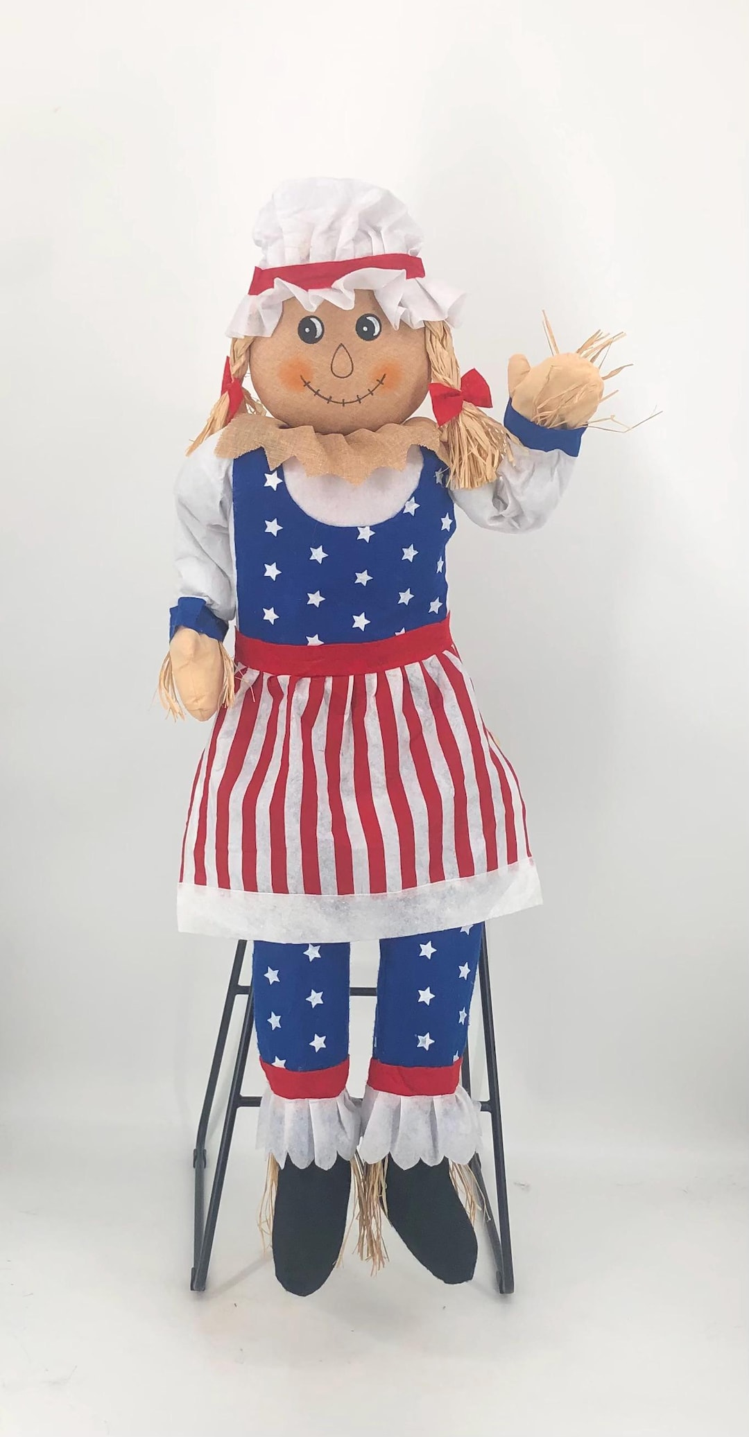 60" Large Sitting Scarecrow Mrs. Uncle Sam Patriotic Americana Fall ...
