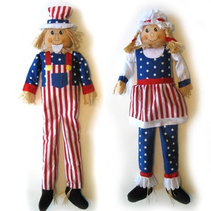 60" Large Sitting Scarecrow Couple Pair Uncle Sam Patriotic Fall ...