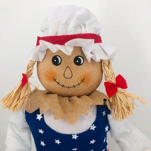 60" Large Sitting Scarecrow Mrs. Uncle Sam Patriotic Americana Fall ...