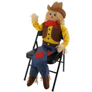 61" Large Sitting Scarecrow Cowboy Western Country Fall Outdoor ...