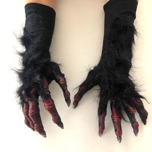 Long Finger Red Devil Demon Hands Claws & Fur Adult Halloween Costume ...