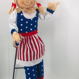 60" Large Sitting Scarecrow Mrs. Uncle Sam Patriotic Americana Fall ...
