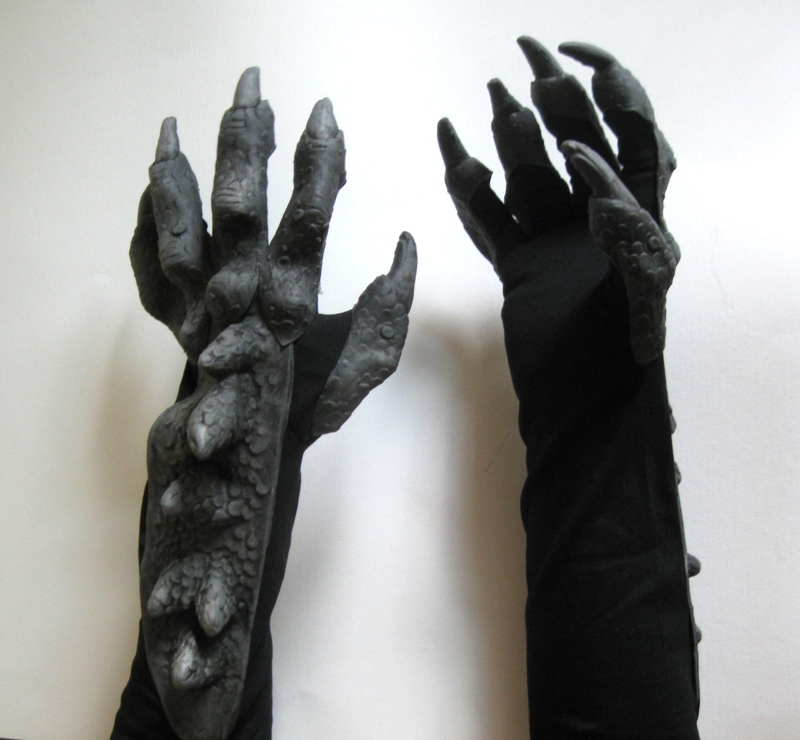 Black Dragon Claws Hands Adult Halloween Hand Made USA Costume Gloves ...