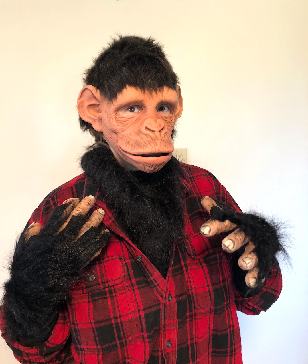 Chimpanzee Costume Ape Monkey Chimp Mask Gloves Fur Collar Chest Adult ...