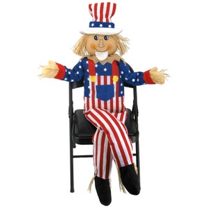 60" Large Sitting Uncle Sam Scarecrow Patriotic Fall Decor Decoration ...