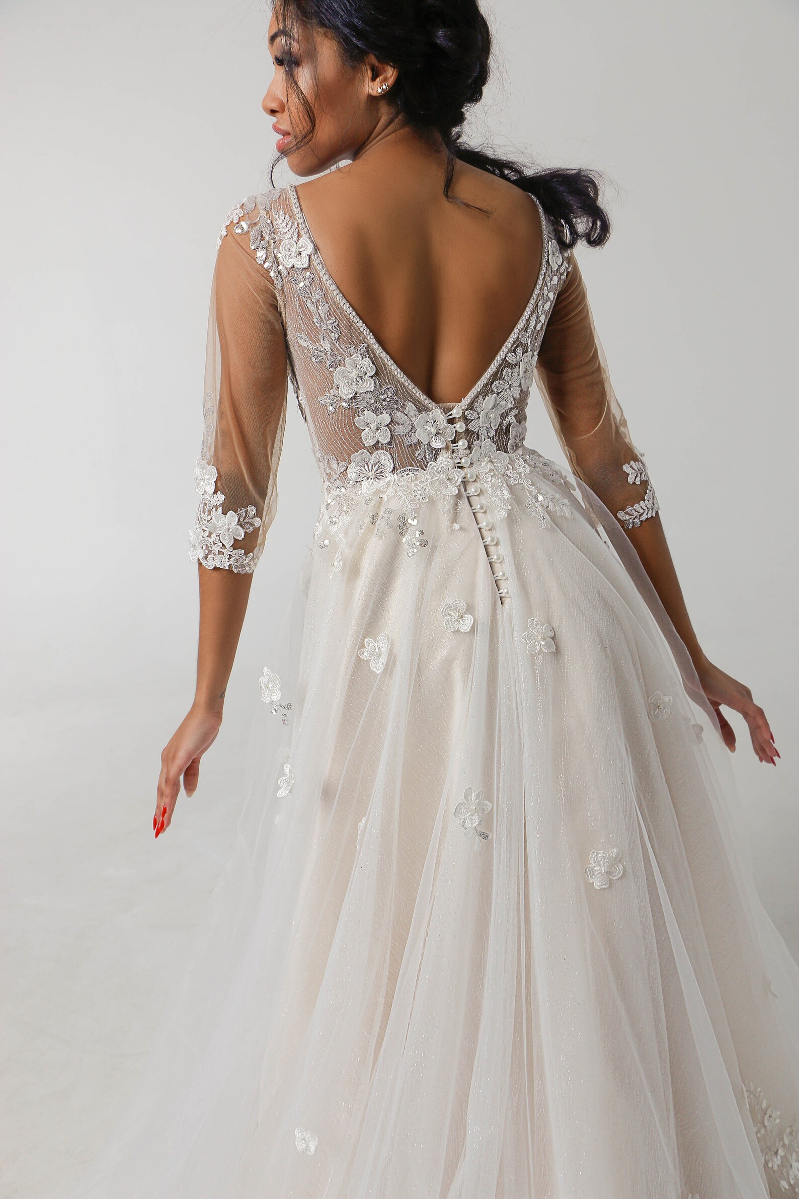 Traditional Long Sleeve Wedding Dress Lace Wedding Gown | Etsy