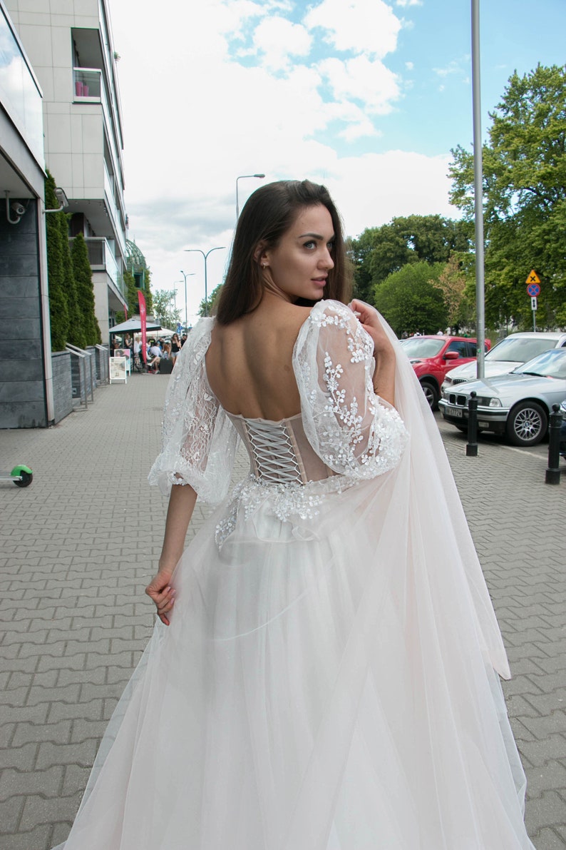 Lace Wedding Dress Satin Wedding Dress Open Back Wedding - Etsy
