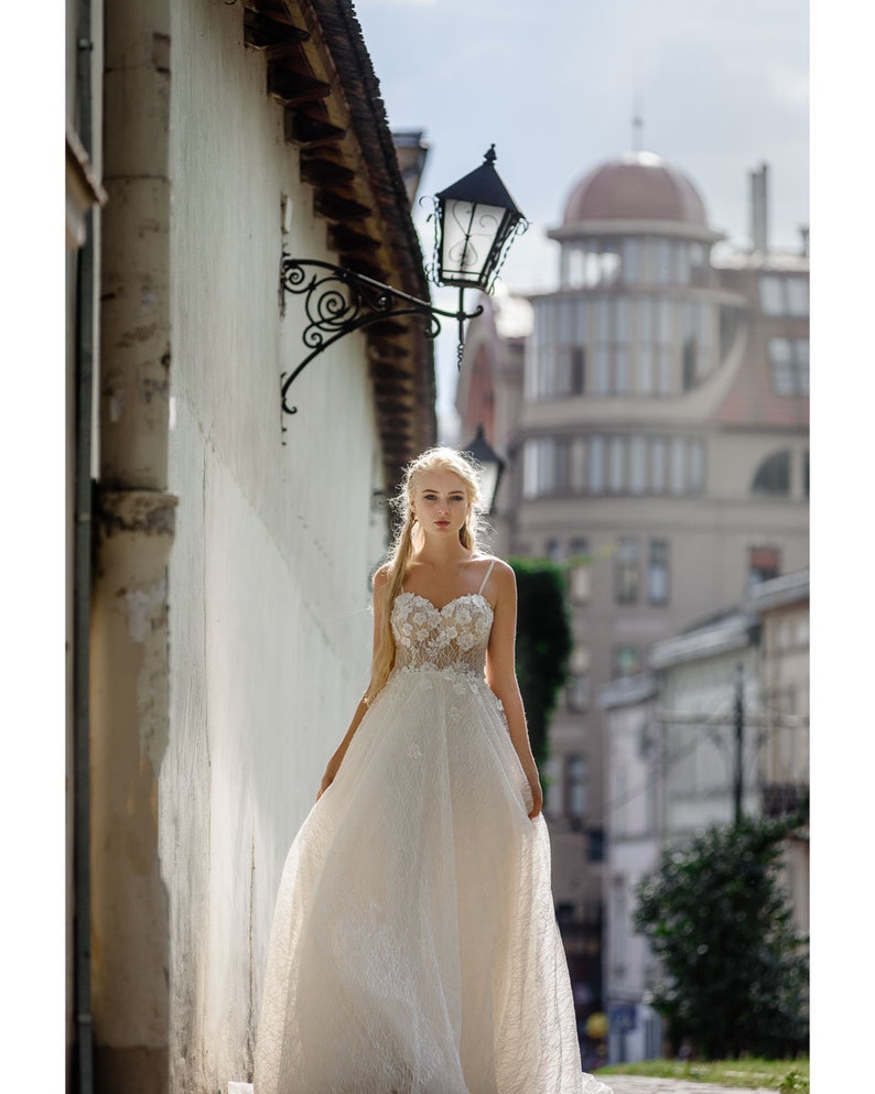 Buy Long Trail Wedding Dress Open Back Wedding Dress Long Bridal Online ...