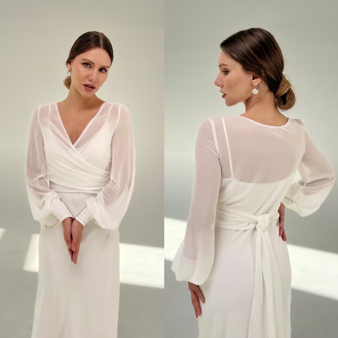 Long Sleeve Wedding Top Tina, Chiffonwedding Top,small Chiffon Wedding ...