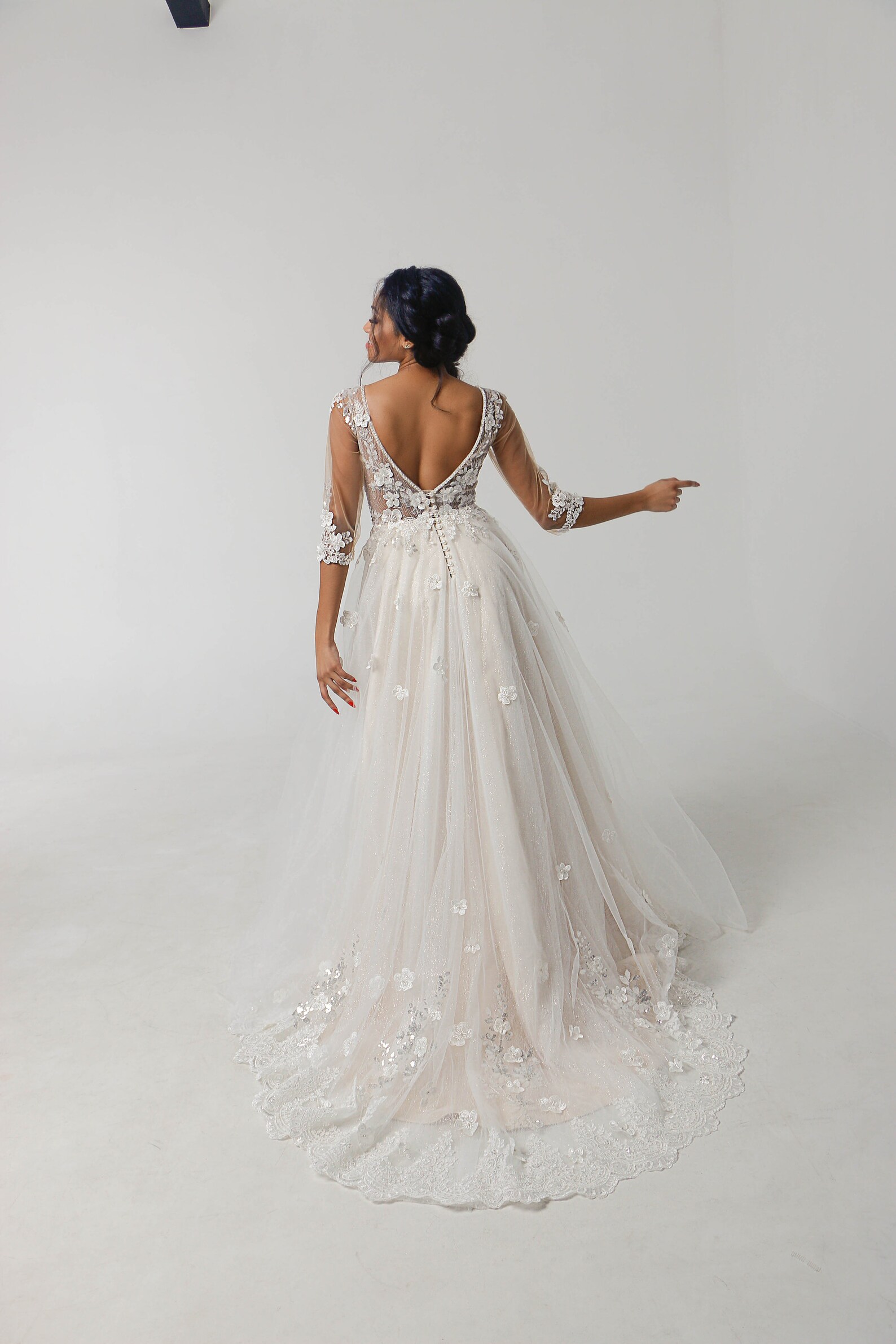 Traditional Long Sleeve Wedding Dress Lace Wedding Gown | Etsy