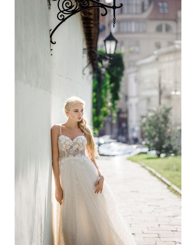 Buy Long Trail Wedding Dress Open Back Wedding Dress Long Bridal Online ...