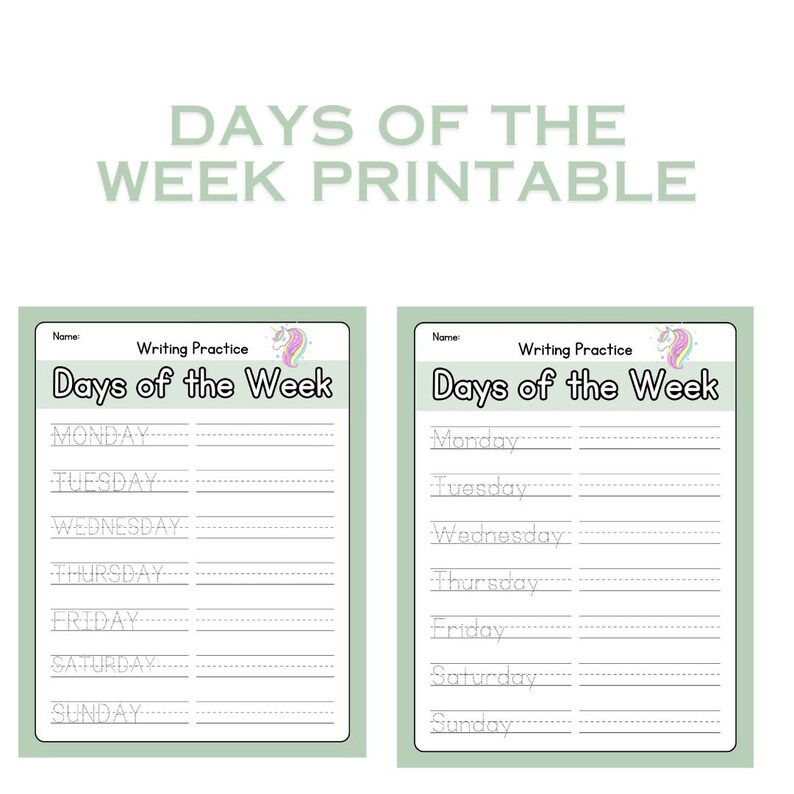 Days of the Week Printable Upper Case and Lowercase Writing Practice ...
