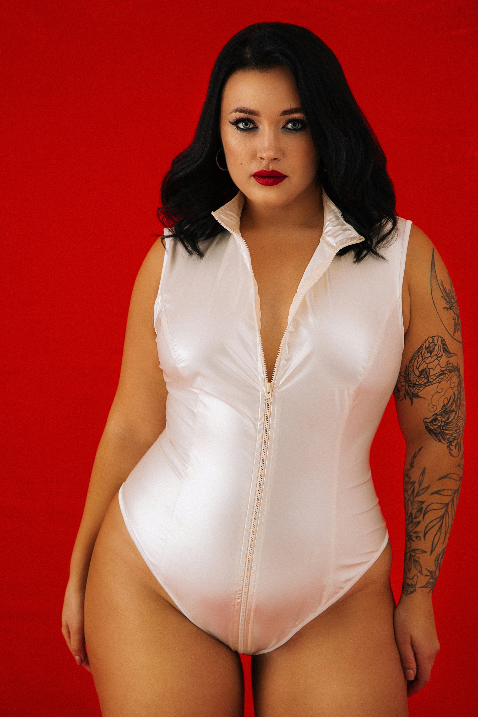 White Bodysuit Plus Size Latex Bodysuit Vinyl Cream Color Fashion Lingerie White Bodysuit