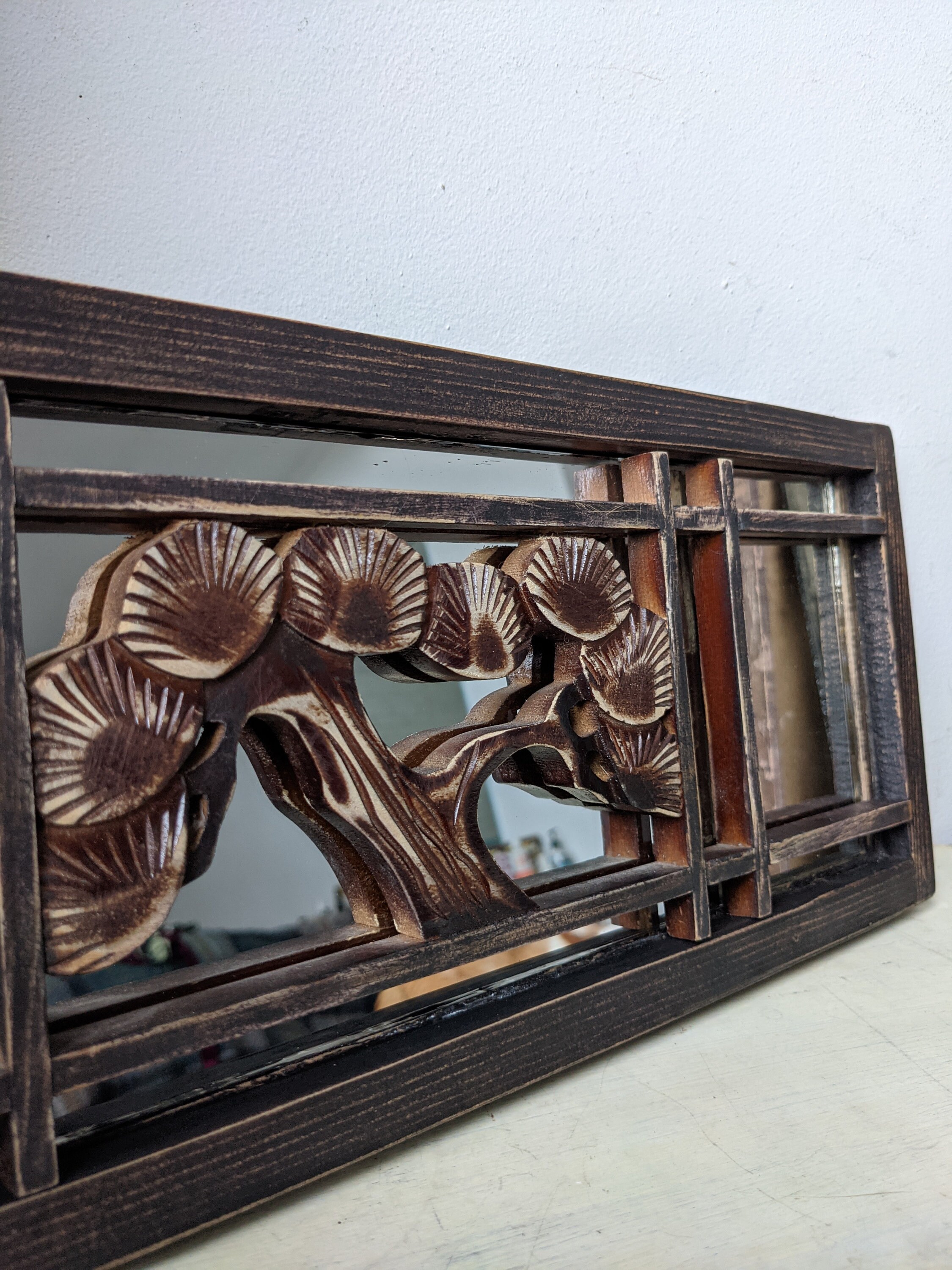 Vintage Reclaimed Wood Wall Art Chinese Wall Decor Decorative Mirror ...