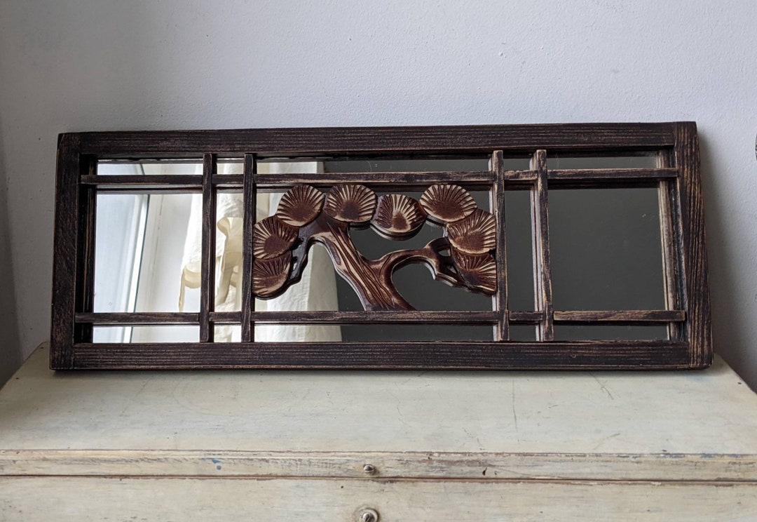 Vintage Reclaimed Wood Wall Art Chinese Wall Decor Decorative Mirror ...