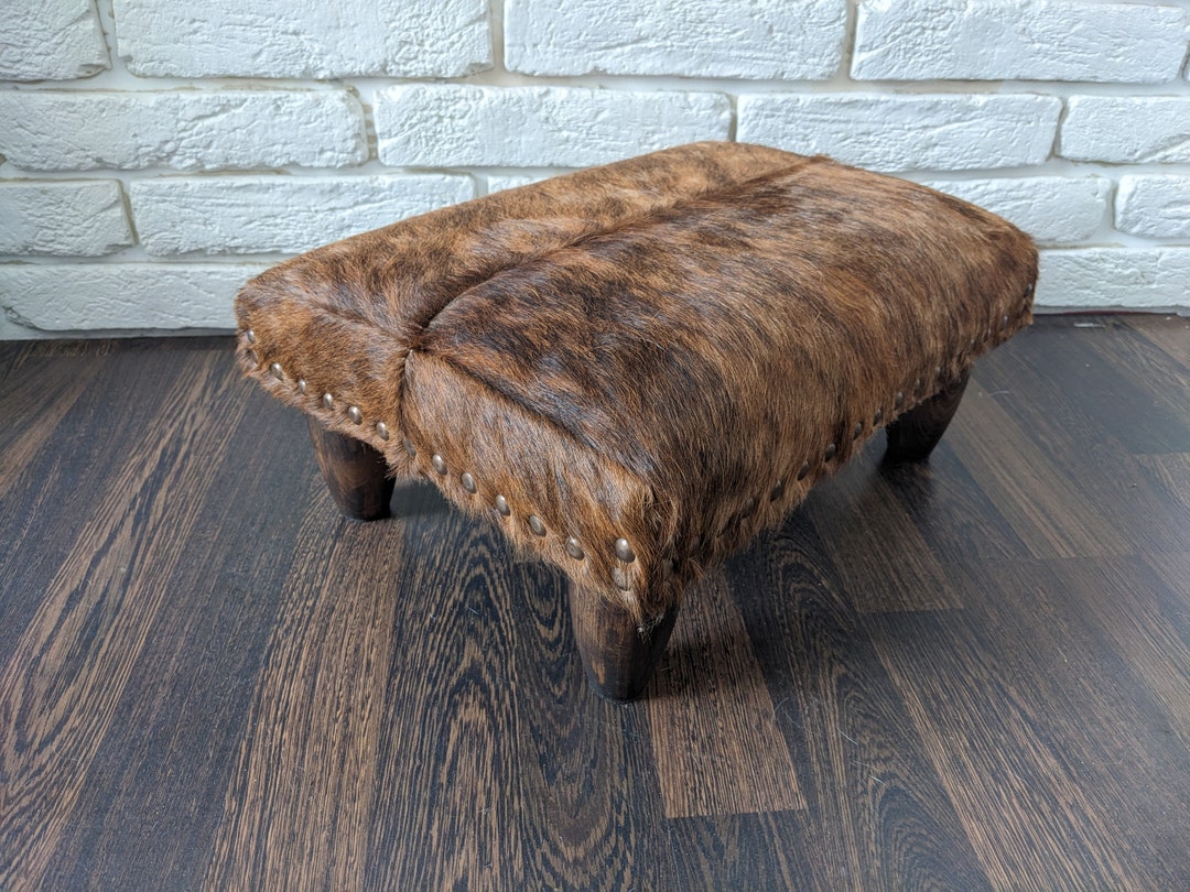 Vintage Leather Pouf Vintage Footstool Oak Wood French Bench Antique ...