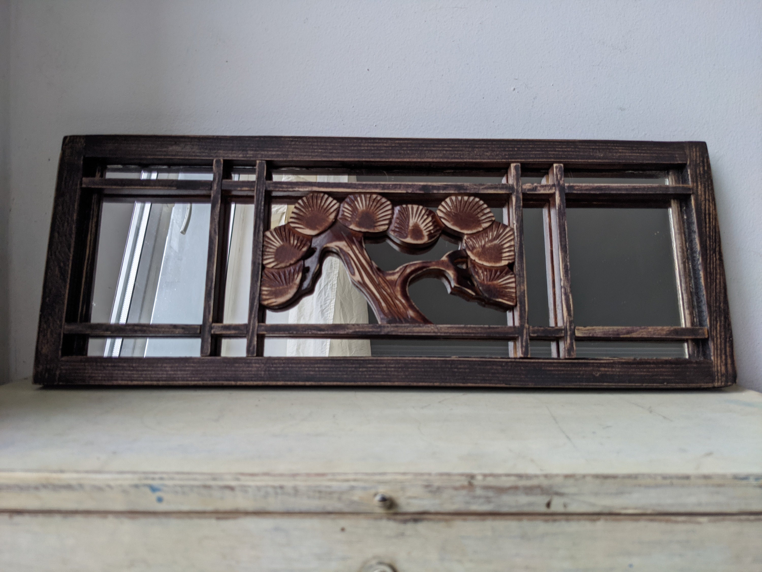 Vintage Reclaimed Wood Wall Art Chinese Wall Decor Decorative Mirror ...