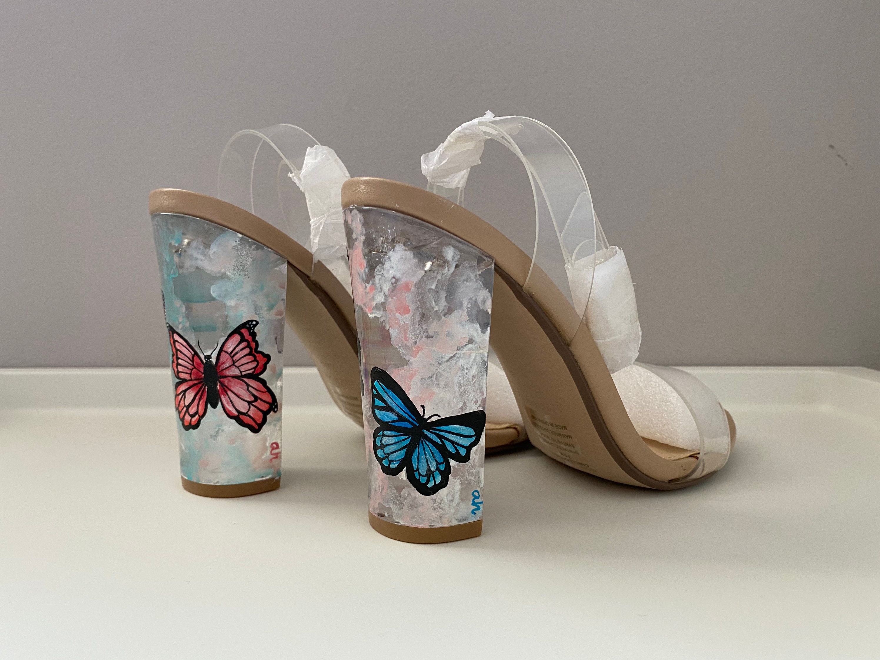 Hand-Painted Cloudy Butterfly Heels// Size: 7.5 | Etsy