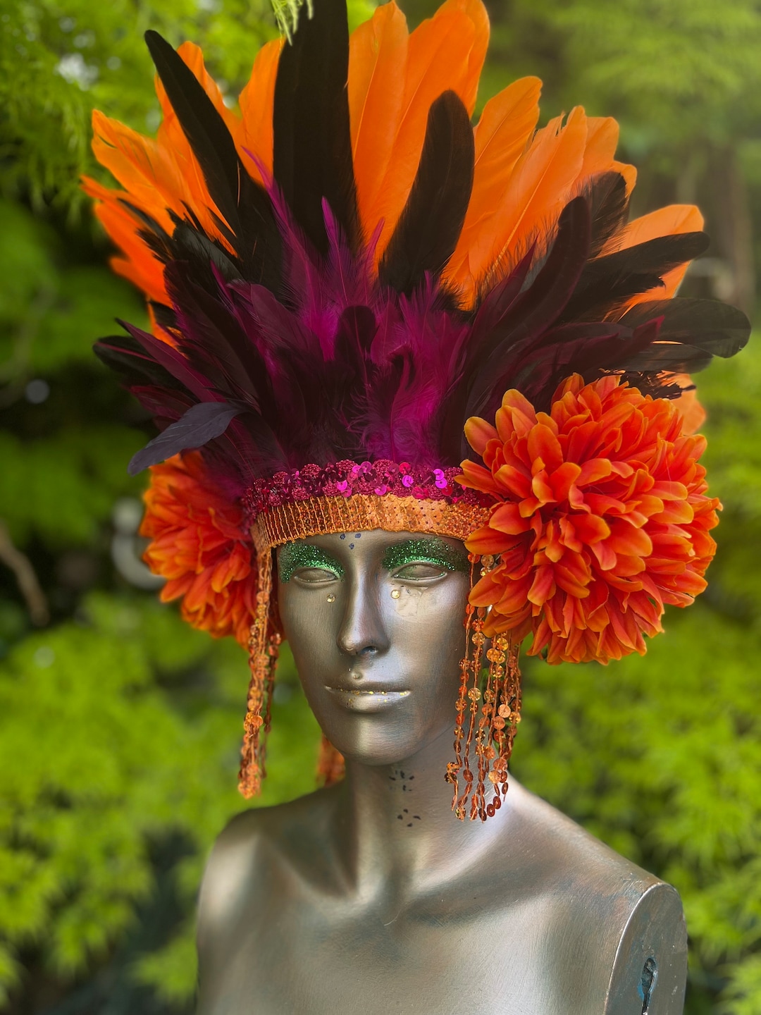 Orange and Pink Feathered Headdress - Etsy