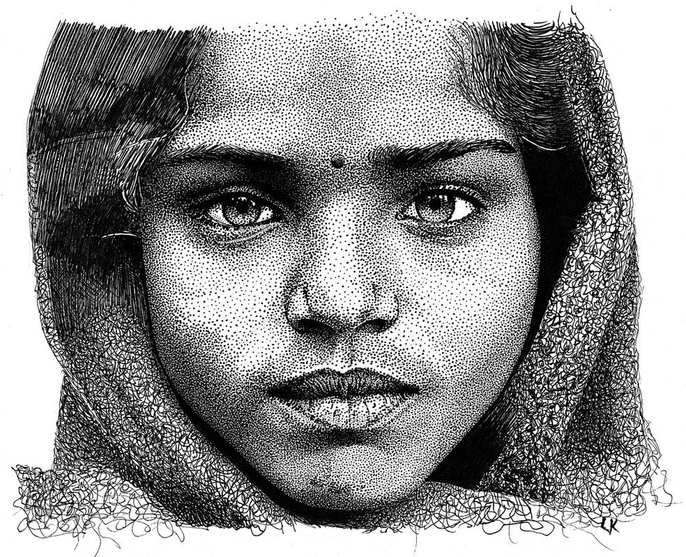 Rajasthani Girl Drawing Print pointillism - Etsy UK