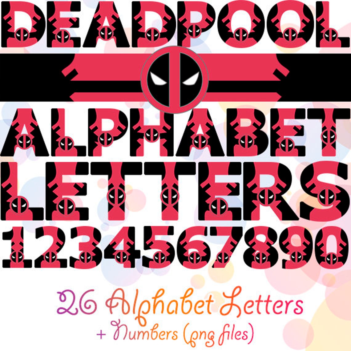 36 PNG JPG Deadpool Printable Alphabet Digital Superhero | Etsy