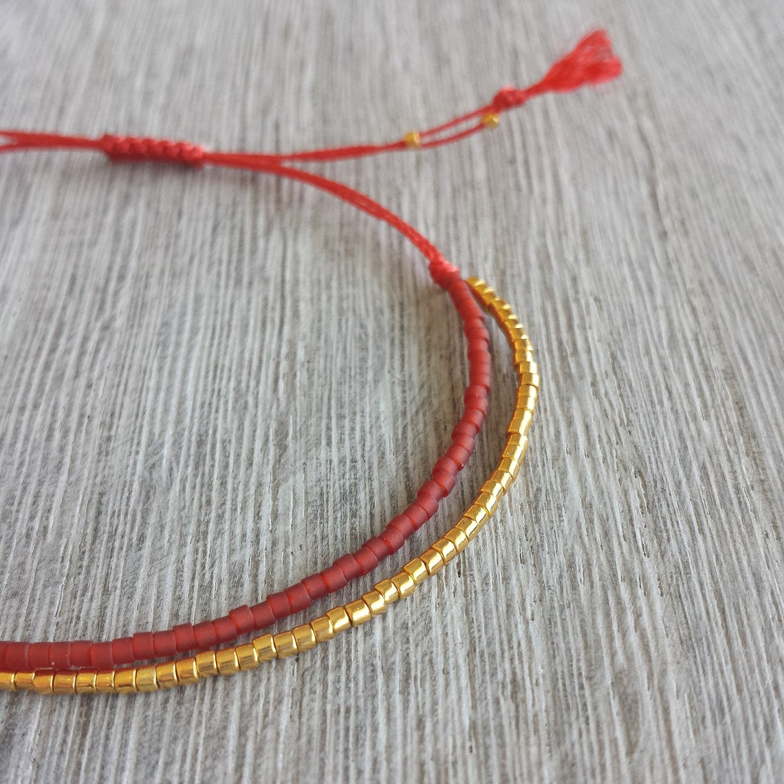 Red String Bracelet Gold and Red Seed Bead Bracelet | Etsy